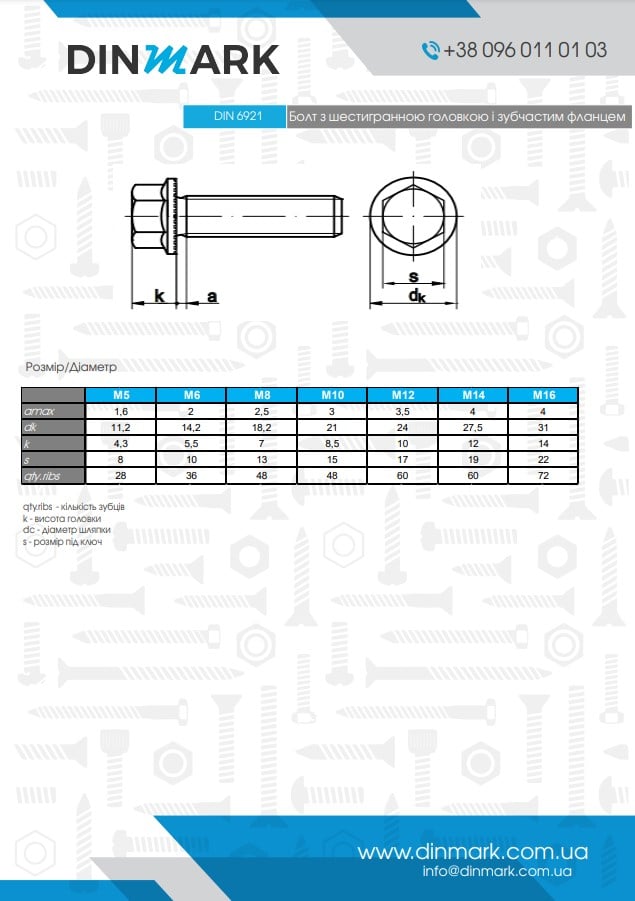 DIN 6921 10,9 цинк платковий Болт з шестигранною головкою і фланцем ...